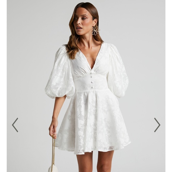 Showpo. | Dresses | Showpo Jammie Mini Dress Puff Sleeve White Size 2 ...